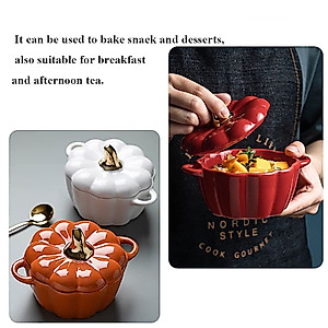 Dutch Oven Pot with Lid, Pumpkin Pottery Dessert Saucepan, Mini Baking Dish Cute Pumpkin Bowl, Covered Dutch Oven Ceramic Stockpot, Pumpkin-Shaped Casserole (Orange)