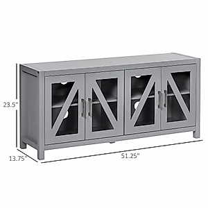 HOMCOM TV Cabinet Stand for TVs up to 58", Entertainment Center with Adjustable Shelves, 4 Glass Doors and 4 Cable Holes for Living Room, Gray