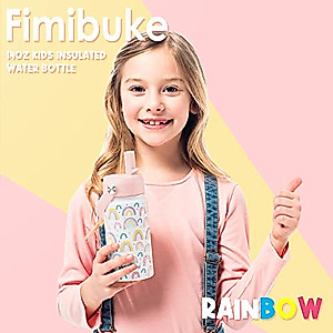 Kids Insulated Water Bottle - 14oz BPA-FREE 18/8 Stainless Steel Travel Tumbler Double Wall Vacuum Leak Proof Carton Kids Cup with Straw to Keep Hot/Cold Cute Metal Water Bottle for School Boys Girls