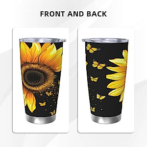 AYCZN Watercolor Sunflower Butterfly 20 OZ Tumbler Stainless Steel Travel Coffee Mug, Floral Insulated Water Bottle with Lid and 2 StrawsLeakproof Thermal Cup