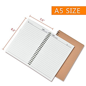 Zealor 6 Pack Soft Cover Notebook with Lined Paper 8.3 inch x 5.5 inch, Spiral Notebooks -120 Pages, 60 Sheets - Memo Notepads for Home School Travel (Kraft Cover)