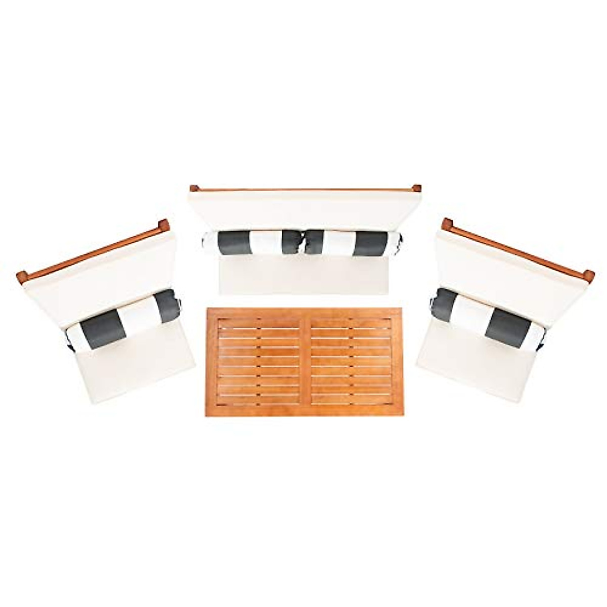 SAFAVIEH Outdoor Collection Chaston Natural and Beige 4-Piece Set with Black & White Pillows