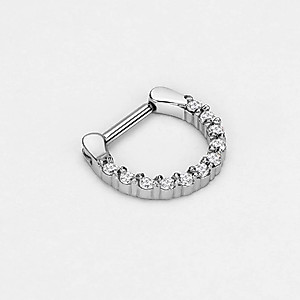 FANSING Surgical Steel Cubic Zirconia Set Septum Clicker Silver Septum Piercing Rings 16g Septum Jewelry Septum Ring Hoop