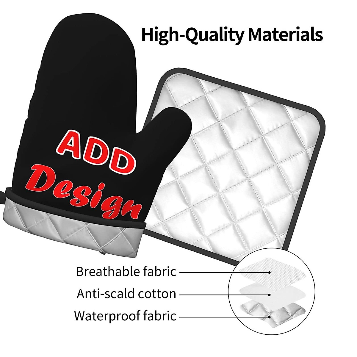 Customized Oven Mitts and Pot Holders Sets, Design Your Own Advanced Heat Resistance Cooking Gloves and Pot Cover Personalized Non-Slip Kitchen Mitten for Baking, Grilling, Cooking, One Size