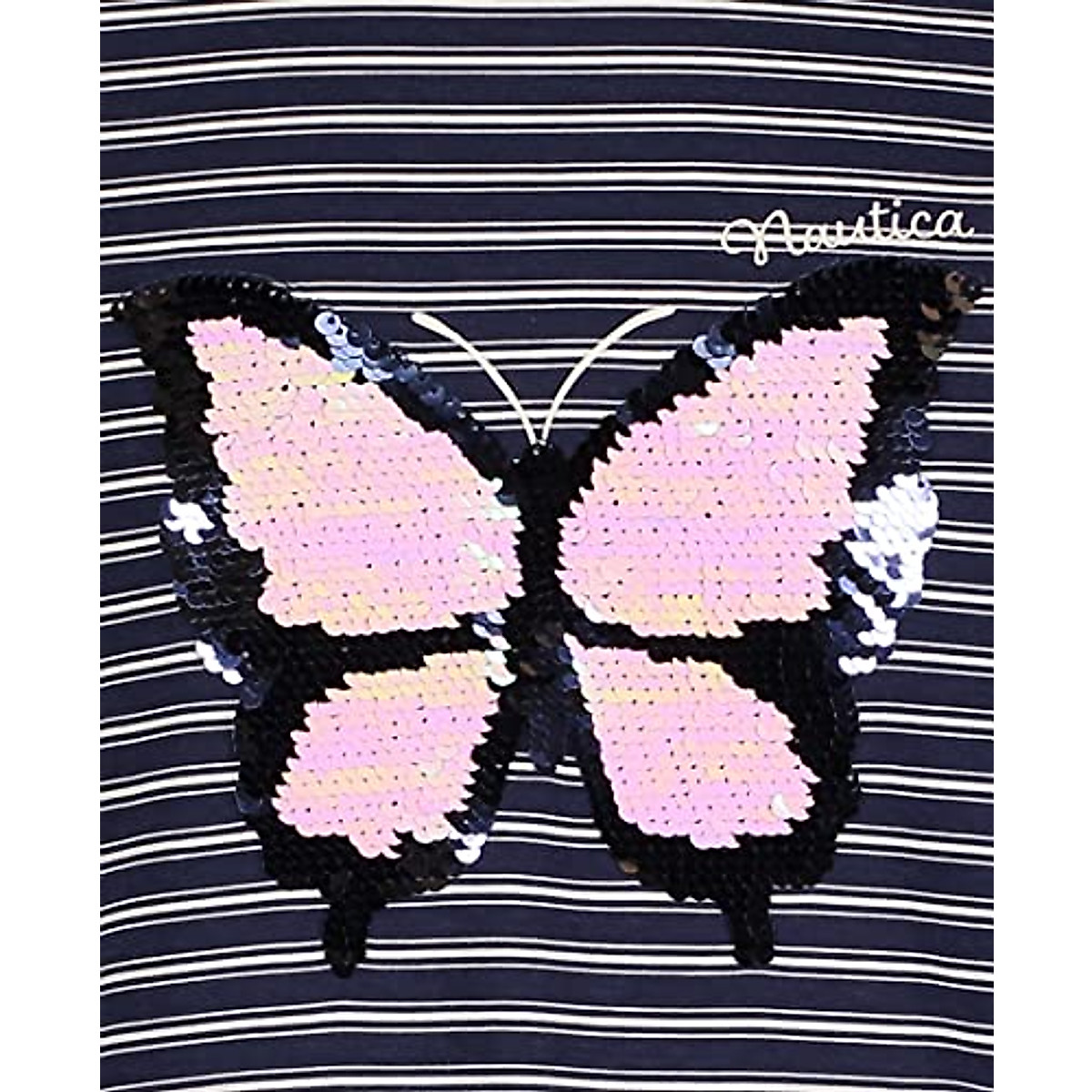 Nautica Girls' Long Sleeve Logo Design Knit T-Shirt Dress, Peacoat Butterfly, 7