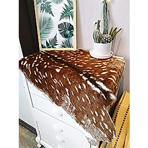Faux Sika Deer Print Hide Rug Faux Fur Cowhide Area Rug Animals Mat Carpet for Home (3.4ftX2.9ft)