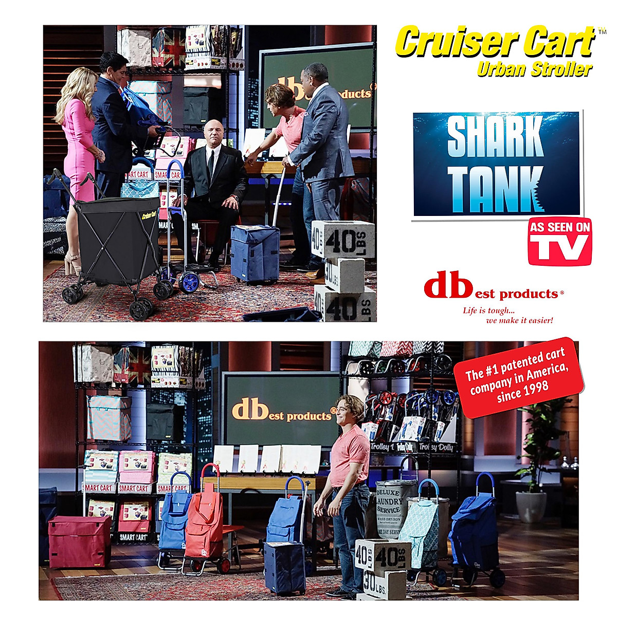 dbest products Cruiser Cart Urban 360 Folding Shopping Grocery Collapsible Laundry Basket on Wheels Foldable Utility Trolley Carrito de Compras