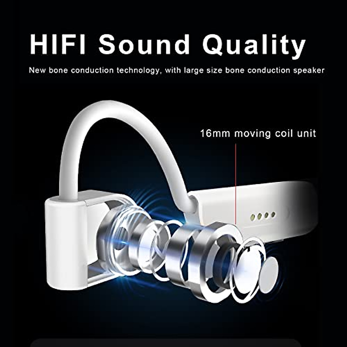 Homokasa Bone Conduction Headphones Open Ear Headphones Wireless Bluetooth 5.3 Built-in 16G Memory MP3 Built-in Mic with Headband Sweat Resistant IPX8 for Workouts and Running White (M)