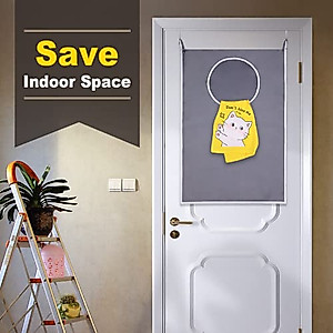 Hanging Laundry Hamper(30"L x 20"W) with 2 Adjustable Stainless Steel Over Door Hooks 30Lb& 2 Adhesive Hooks 2.75"L 25Lb & Grey Mesh Laundry Bag. Large Size Door Hamper for Kids Room, Bathroom, Dorm