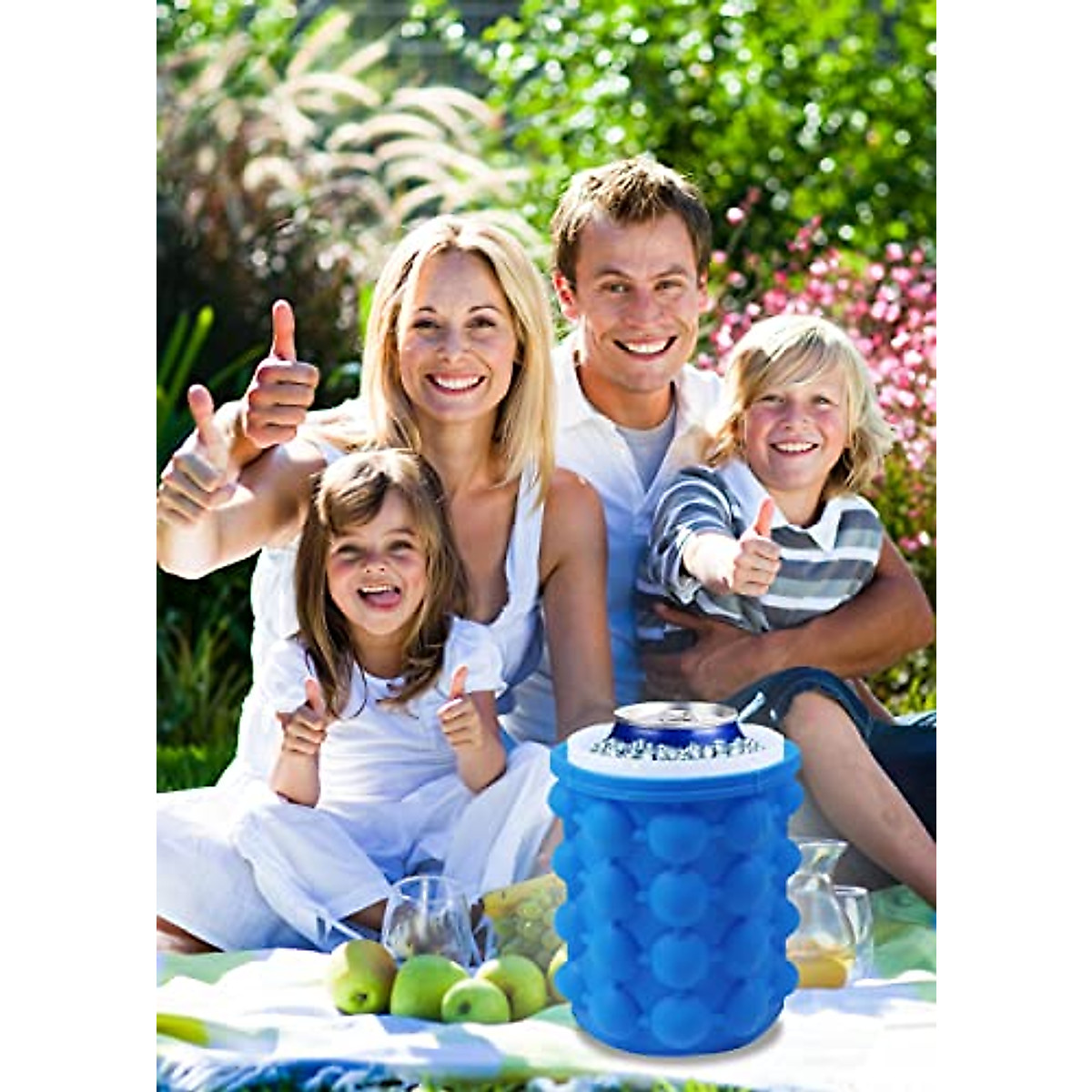 Ice Cube Mold Ice Cube Trays, New 3D Ice Cubes Maker(2 in 1), Large Cylindrical Silicone Ice Bucket for Frozen Cocktail, Beverages and More - Blue