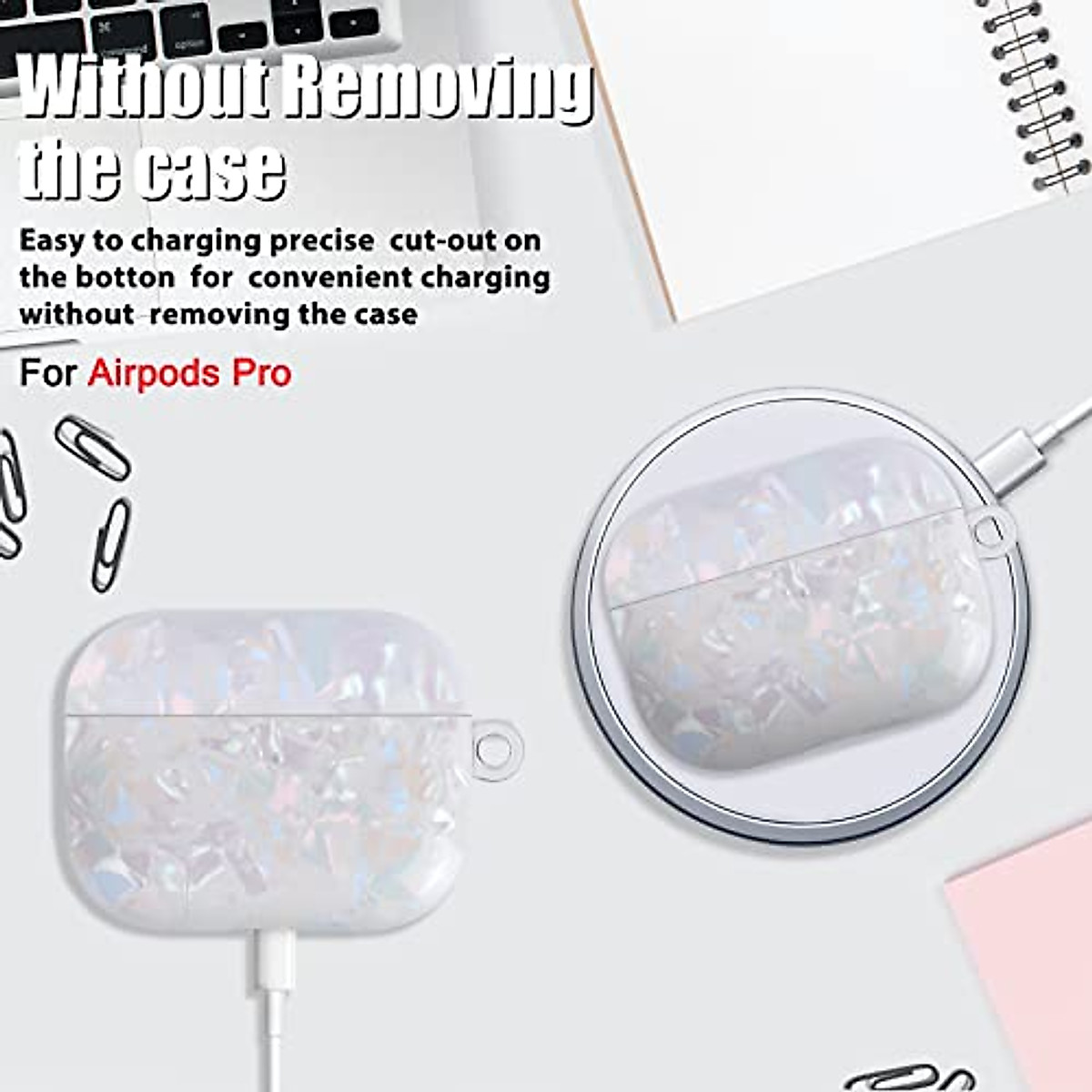 Glitter Case for Airpod Pro 2019 Cute with Pearl Bracelets Keychain,Sparkle Bling Shell for Women Girls Soft TPU Shockproof Protective Skin Cover Compatible for Airpod Pro-White