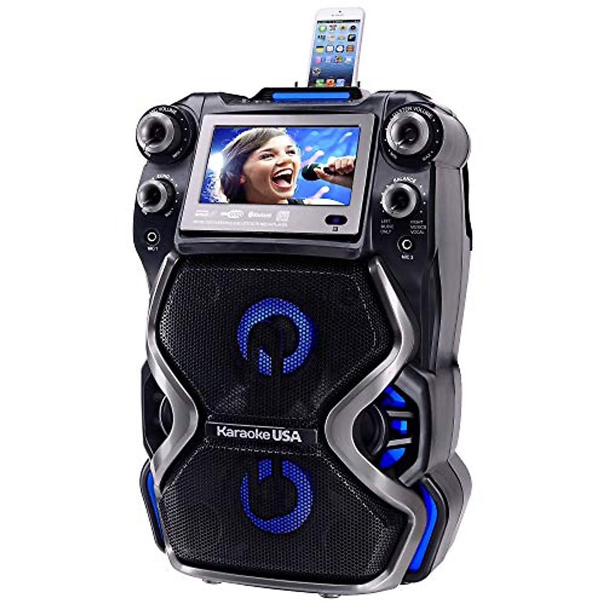 Karaoke USA GF920 Rechargeable Portable Bluetooth CDG-MP3G Karaoke Machine and PA System with 2 Microphones