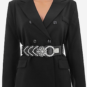 Vivilly Women's Rhinestone Belt Black Crystal Stretchy Retro Wide Waist Cinch Belt for Dress