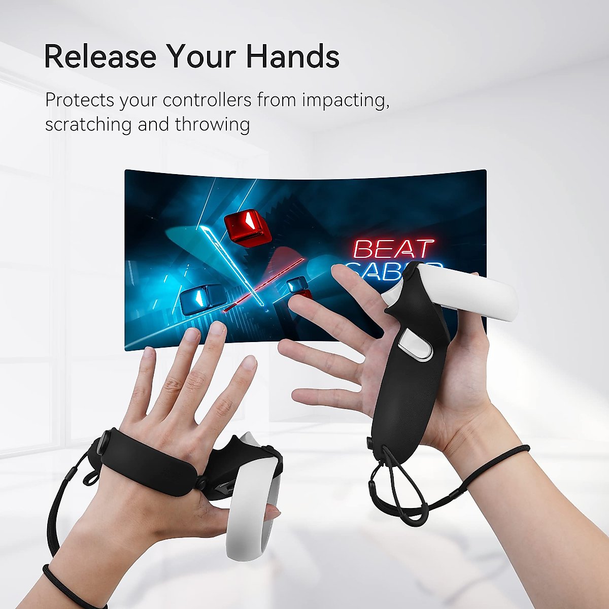 KIWI design Controller Grips Cover with Battery Opening Compatible with Quest 2 Accessories, Adjustable with Knuckle Straps, Suitable for Large Hands (Gray-White)