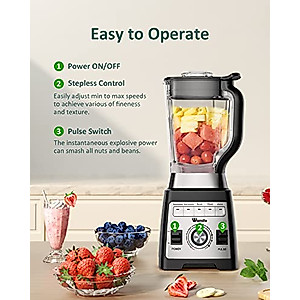 Wamife Professional Countertop Blender - Commercial Blender with Stepless Speed, Blenders for Kitchen with 5 Presets & 70 oz Tritan Container, High-Speed Smoothie Maker for Shakes and Smoothies