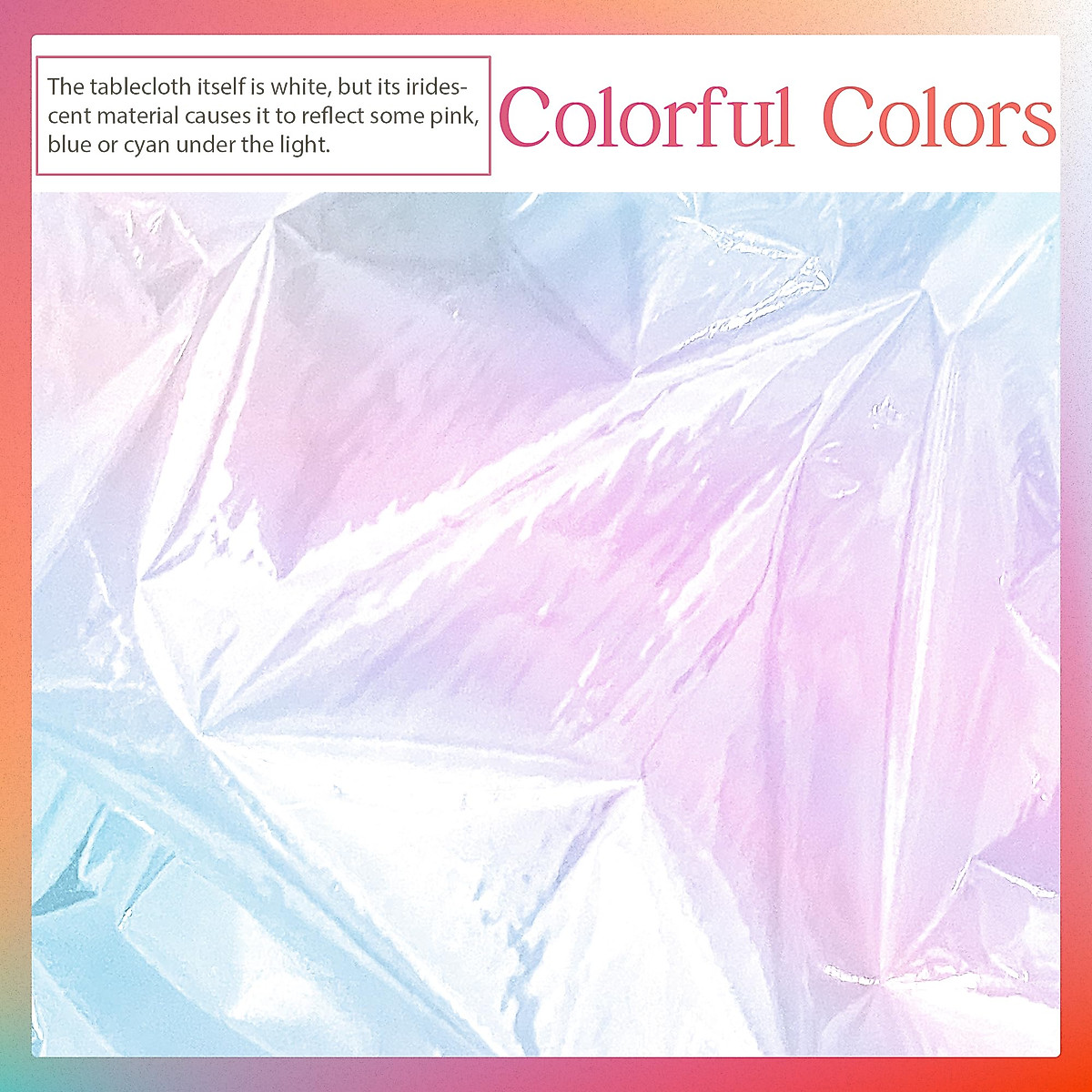 2 Pieces Iridescence White Tablecloth, 40 x 108“ Disposable Shiny Laser Table Cloth, Glitter Plastic Tablecloths, Holographic Iridescent Table Cover for Party Decoration, Wedding and Banquet