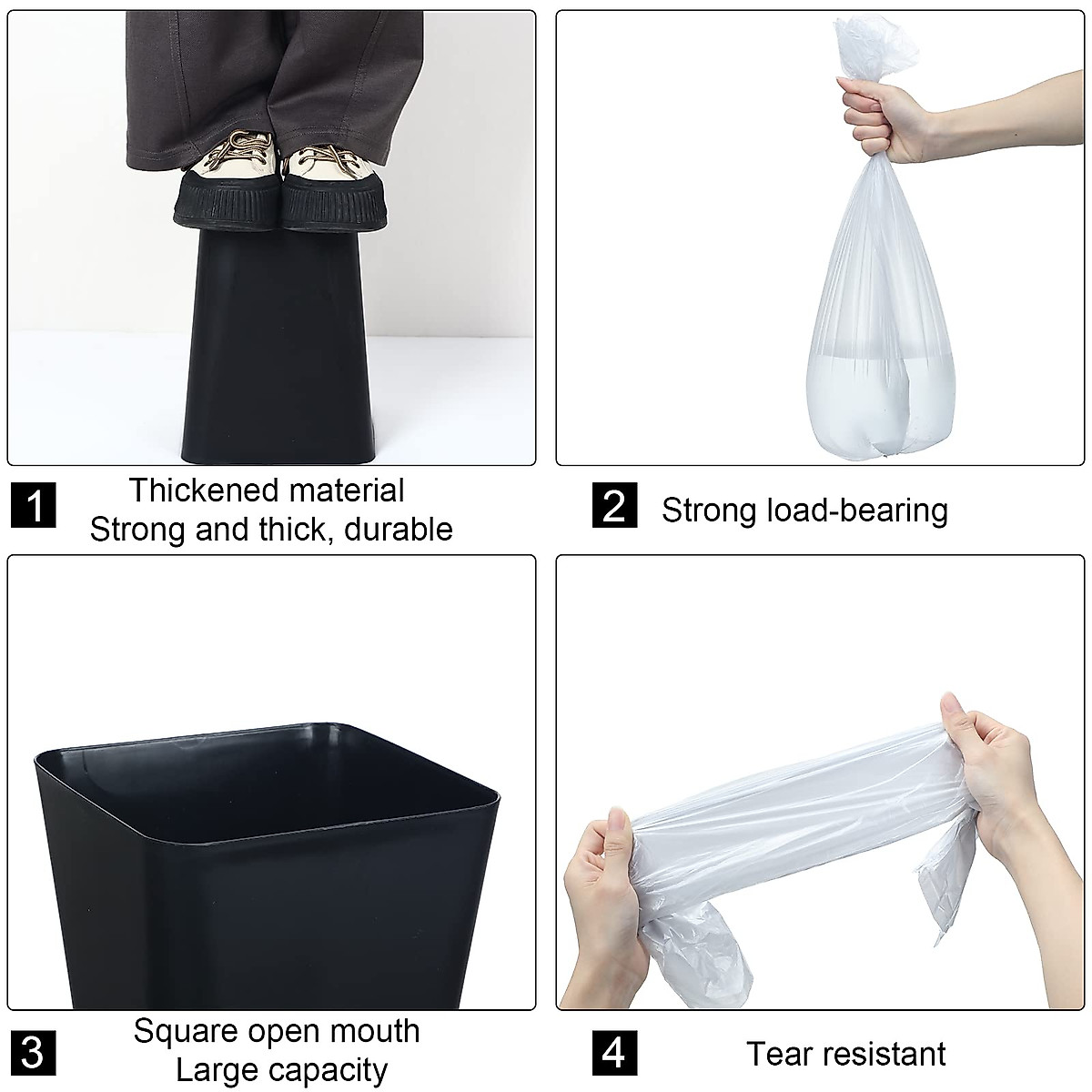 Eccliy 6 Pack Plastic Trash Can with 3 Rolls of Trash Bags Small Wastebasket Trash Can Garbage Container Bin, Trash Bin for Bathroom, Bedroom, Home Office, Living Room, Kitchen (Black, Medium)