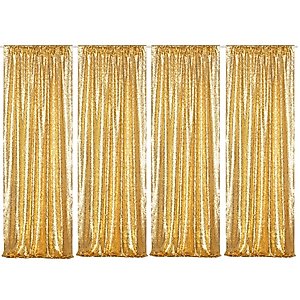 Poise3EHome Gold Sequin Backdrop Curtains, 4 Panels Gold Sequin Backdrop, 2FTx8FT Sequin Curtains for Party Wedding Sequence Backdrop