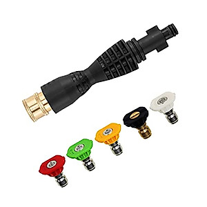 PWACCS Pressure Washer Gun Adapter Kit – Power Washer Gun Fittings with 1/4" Quick Connect Socket – 5 Spray Nozzles Include – Compatible with Ryobi, Powerclean, Portland and Husky