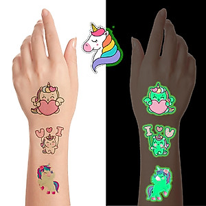 XSIUOTIS Unicorn Birthday Party Favors - 51 PCS Temporary Tattoos Individually Wrap Glow In The Dark | Assorted Goodies for Party Supplies, Goody Bag Stuffers