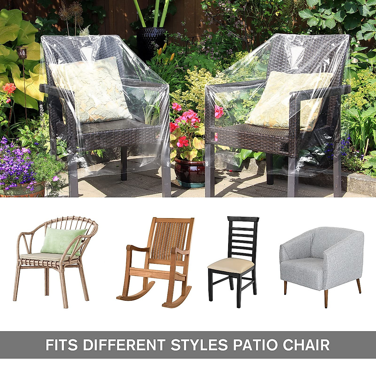 Tudomro 4 Pcs Outdoor Plastic Chair Cover Waterproof Armchair Cover Clear Dust Proof Plastic Couch Cover for Furniture Sofa Chair Couch Recliner Furniture Storage and Moving, 37 x 30 x 30 Inch