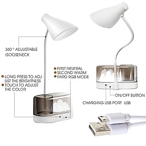 Bestoy Desk Lamp, Rechargeable LED Desk Light, Small Lamp with Pen Holder and Night Light for Study, Reading, Small Desk lamp for Dorm. College Dorm Room Essentials, Stepless Dimming, Eye Caring