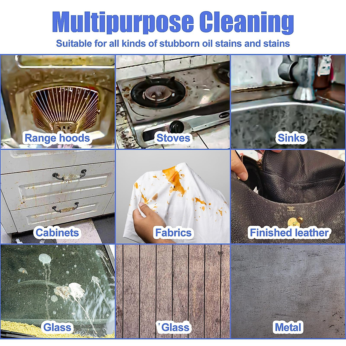 LINIREAU 2 Pcs bubble cleaner, Foaming Heavy Oil Stain Cleaner, Kitchen Deep Cleaning Spray, Stubborn Grease & Grime Remover For range hoods, ovens, grills, pots, sinks, and other furniture