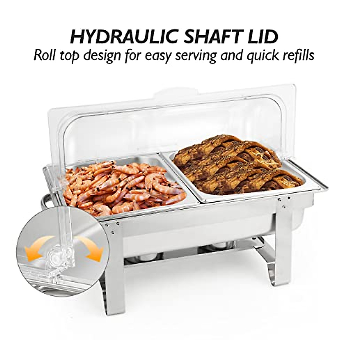 Restlrious Chafing Dish Buffet Set with Roll Top Plastic Cover, Stainless Steel 8 QT Rectangular Chafers and Buffet Warmers Set w/Half Size Food Pan, Water Pan, Fuel Can for Catering Event Party