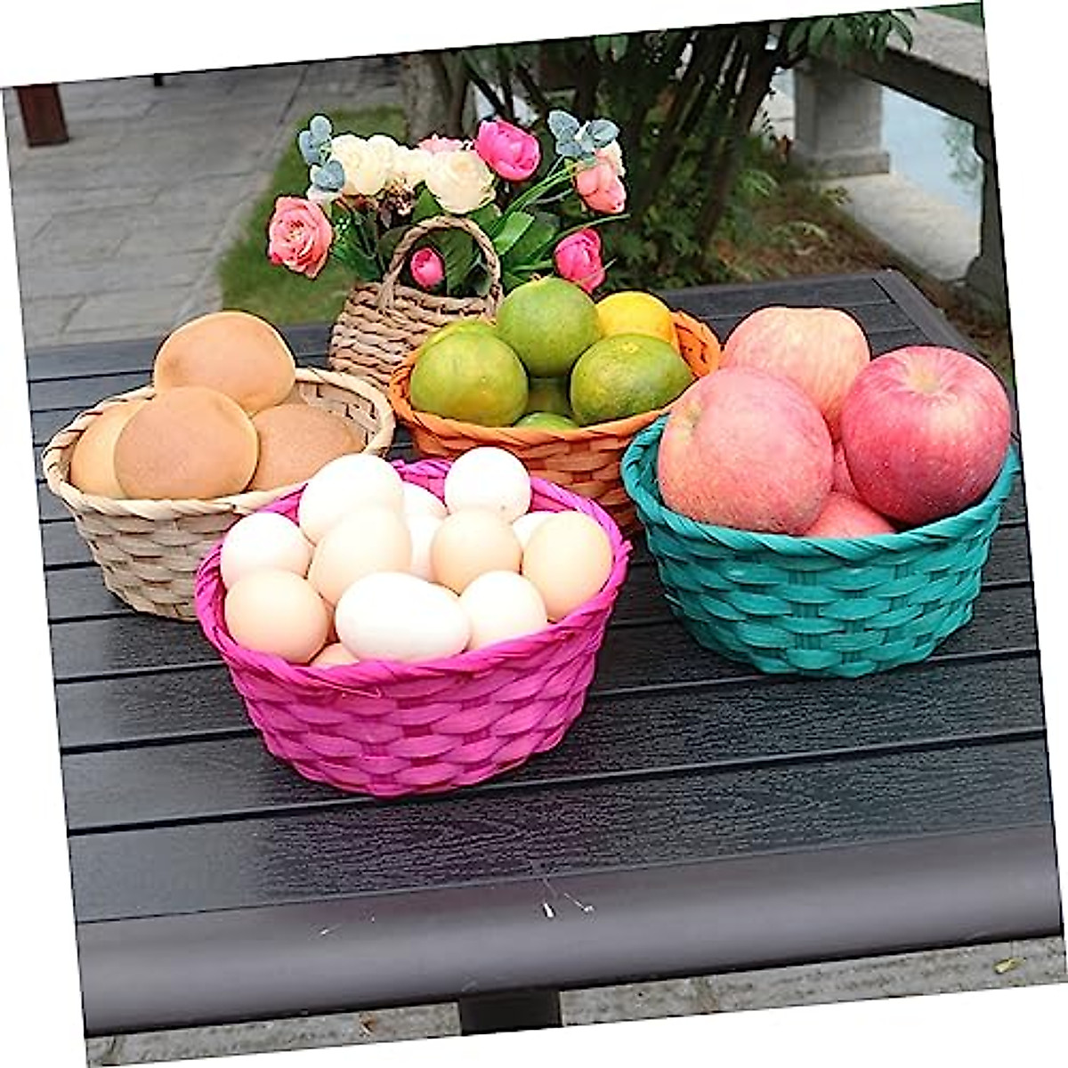 Ciieeo 1pc Egg Baskets Wicker Bread Serving Basket Picnic Basket Dollhouse Basket Toys Easter Storage Basket Candy Display Basket Bamboo Geometric Dish Snack Fruit Basket Child Manual