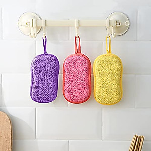 DEFUTAY 3 PCS Kitchen Scrub Sponge, Heavy Duty Scouring Pads, Washing Up Cleaner,Household Cleaning Wash Cloth with Adhesive Hooks（Color Random）