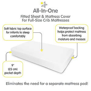 BreathableBaby All-in-One Fitted Sheet & Waterproof Cover, for 52" x 28"/132 x 71 cm Crib Mattress, White (2-Pack)