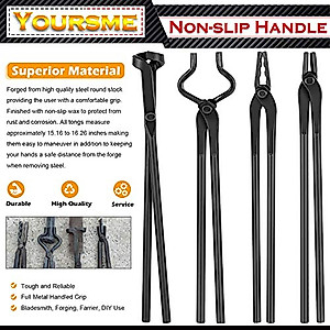 Blacksmith Tongs Tools Set Knife Making Tongs Includes V Bit Tongs, Flat Jaw Tongs, Wolf Jaw Tongs & Blade Tongs (4 Piece)