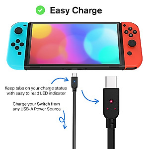 Nyko | Universal Charge Link Cable for Nintendo Switch, Switch Lite, Switch OLED, and Many Other USB-C Compatible Devices - 8 ft. Long Tangle-Free Cable with Velcro Storage Wrap
