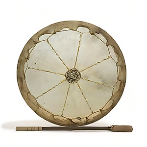 GMP Traditional Frame Drum/Bodhran with Handle, 15" Diameter | Natural Goatskin Head, Comes with Wood and Leather Mallet