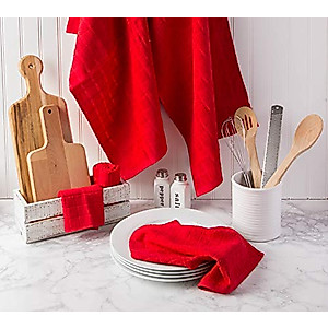 DII Basic Terry Collection Windowpane Dishtowel Set, 16x26, Red Solid, 4 Piece