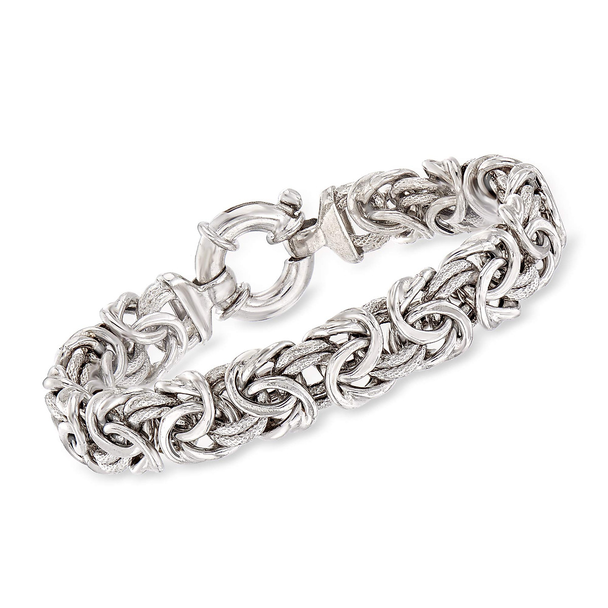 Ross-Simons Italian Sterling Silver Textured and Polished Byzantine Bracelet. 7 inches
