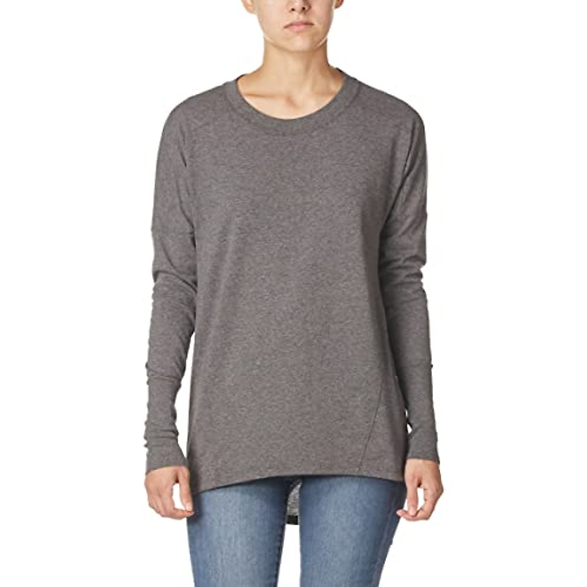 Fruit of the Loom Women's Essentials All Day Long Sleeve Scoop Neck T-Shirt, BLACK HEATHER,XL