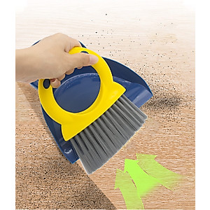 Mini Dustpan Set of Collecting Tray and Brush Small Dustpan and Brush Set(Deep Blue)