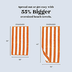 Great Bay Home 100% Cotton Velour Oversized Beach Towel | Orange Cabana Stripe Pool Towels | Quick Dry, Large Swim Towels for Adults and Kids (40" x 70", Orange)