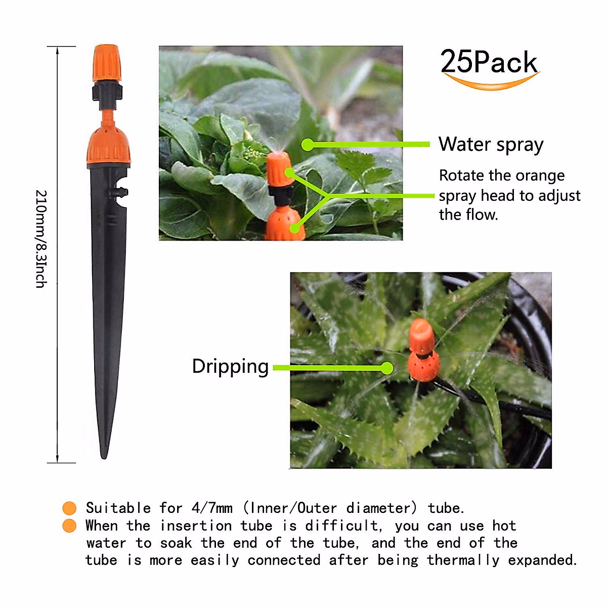 CTKcom Micro Spray Adjustable 360 Degree Water Flow Irrigation Drippers on Stake Emitter Drip System,Pack of 25