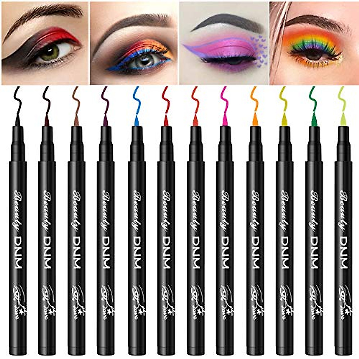 AWCCXMYM 12 Colors Liquid Eyeliner Colorful Set,Red Pink Green Blue White Eyeliner Liquid,Matte Eye Liner Pen Long Lasting Waterproof Eyeliner Pencil Colored Eyeliner Pen