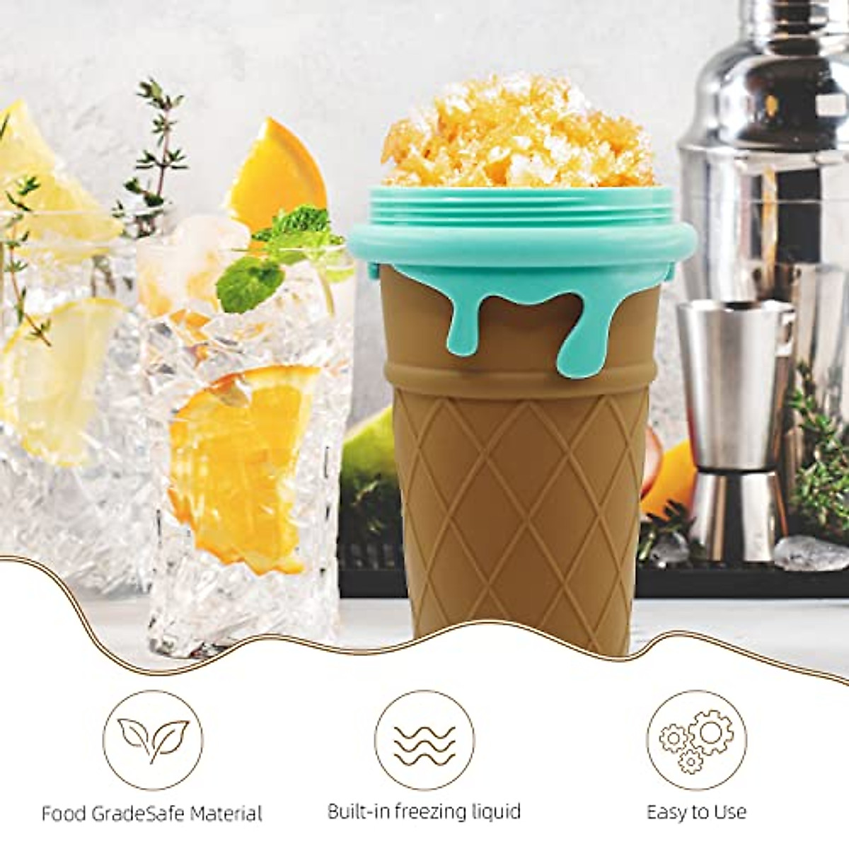 [Upgrade 500ML] Slushy Cup Slushy Maker Cup TIK TOK Frozen Magic Squeeze Cup - Quick Cool Slushy Milk Shake Ice Cream Smoothies Cup(500ml Brown)