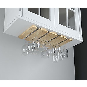 Rustic State Vigo 4 Sectional Adjustable Under Cabinet Mount Wood Stemware Rack Hanging Shelf Glassware Holder Bar Organizer with up to 12 Wine Glass Storage 12 Inch Deep Natural