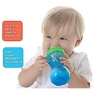 Nuby 2 Piece No Spill Easy Grip Trainer Cup 10 oz, Blue/Red