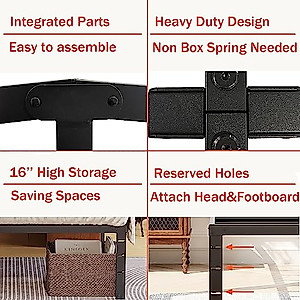 zunatu 18 Inch Full Metal Bed Frame Foundation No Box Spring Needed Heavy Duty Tall Platform with Large Storage Easy Assembly Mattress Noise Free, Black