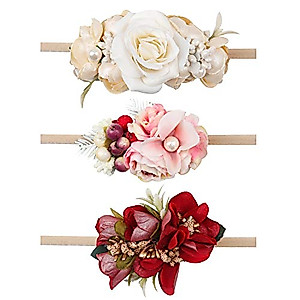 OAOLEER Baby Girl Floral Headbands Set - 3pcs Flower Headbands Newborn Toddler Hair Accessories