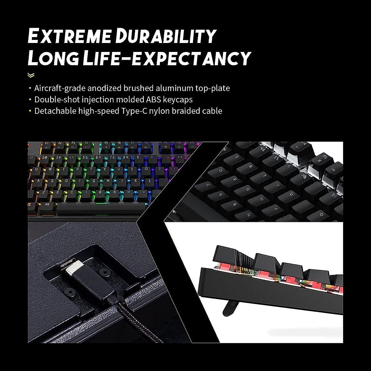 Gaming Keyboard Mechanical 87 Key Silent Red Switch, KITCOM TKL RGB NKRO Backlit Per Key Double-Shot ABS keycaps Programmable Macro Detachable Type-C Quiet Wired Keyboard for Windows Laptop PC NK60T