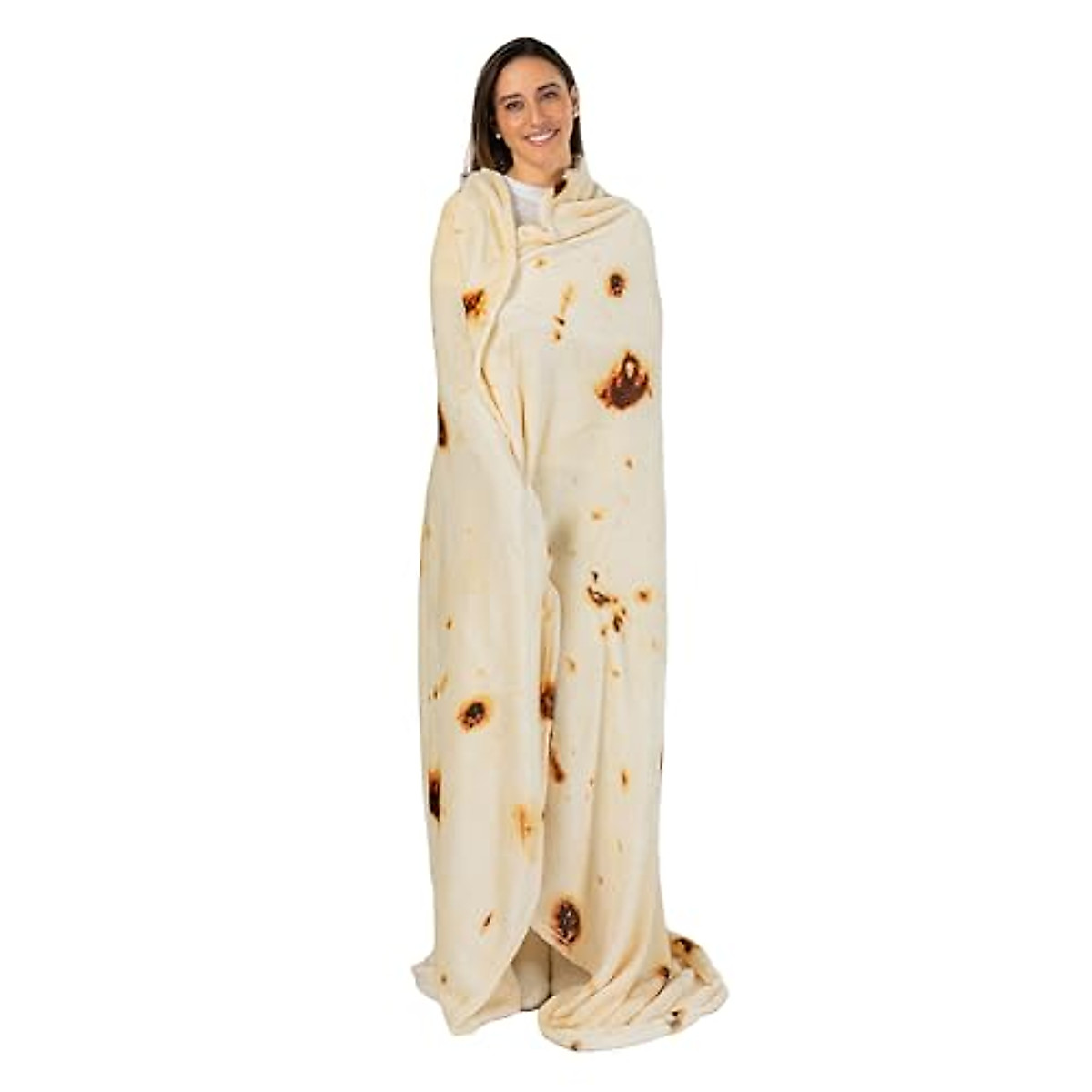 PAVILIA Burrito Tortilla Blanket, Double Sided Taco Flour Wrap Novelty Throw for Kid Boy Girl Teen, Realistic Food Blanket, Funny Gag Gift for Birthday, Beige Flour 47in
