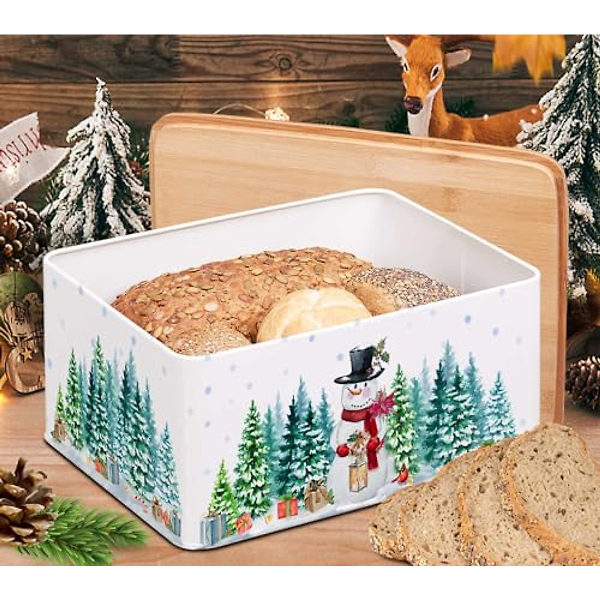Pinata Rustic Christmas Bread Box, White, 13"L x 8.3"W x 5.3"H, Perfect for Christmas Kitchen Decor and Gift Giving