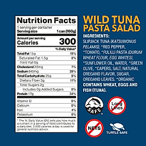 Wild Planet Ready-To-Eat Wild Tuna Pasta Salad With Organic Red Peppers, Tomatoes & Green Olives, Tuna Salad, 5.6oz, Pack Of 4